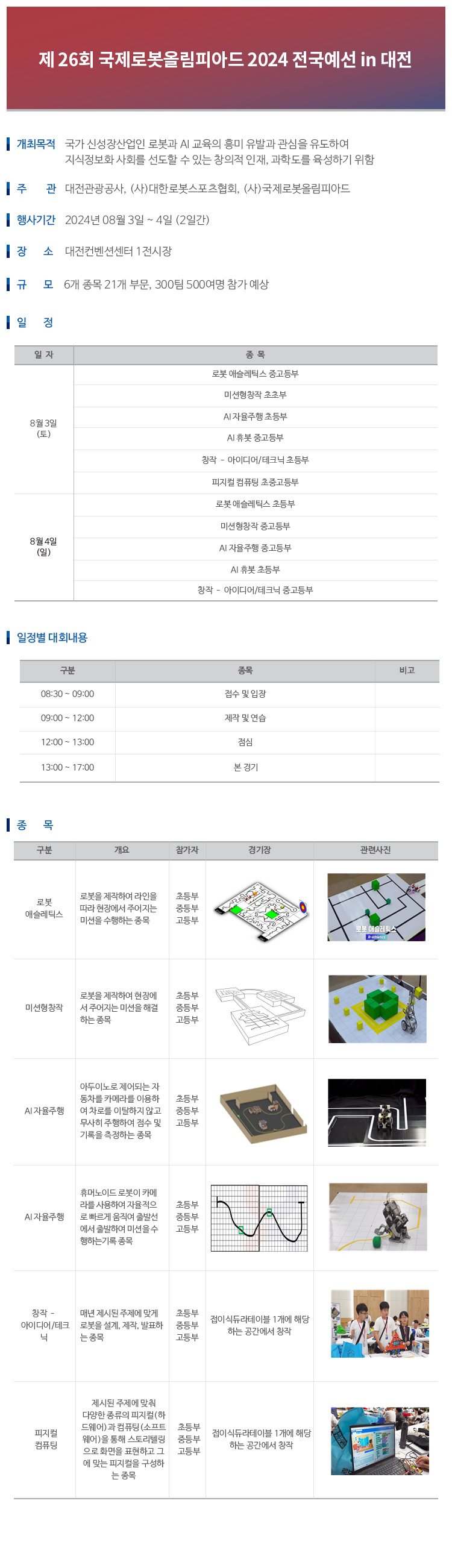 제 26회 국제로봇올림피아드 2024 전국예선 In 대전 경진대회 로봇융합페스티벌